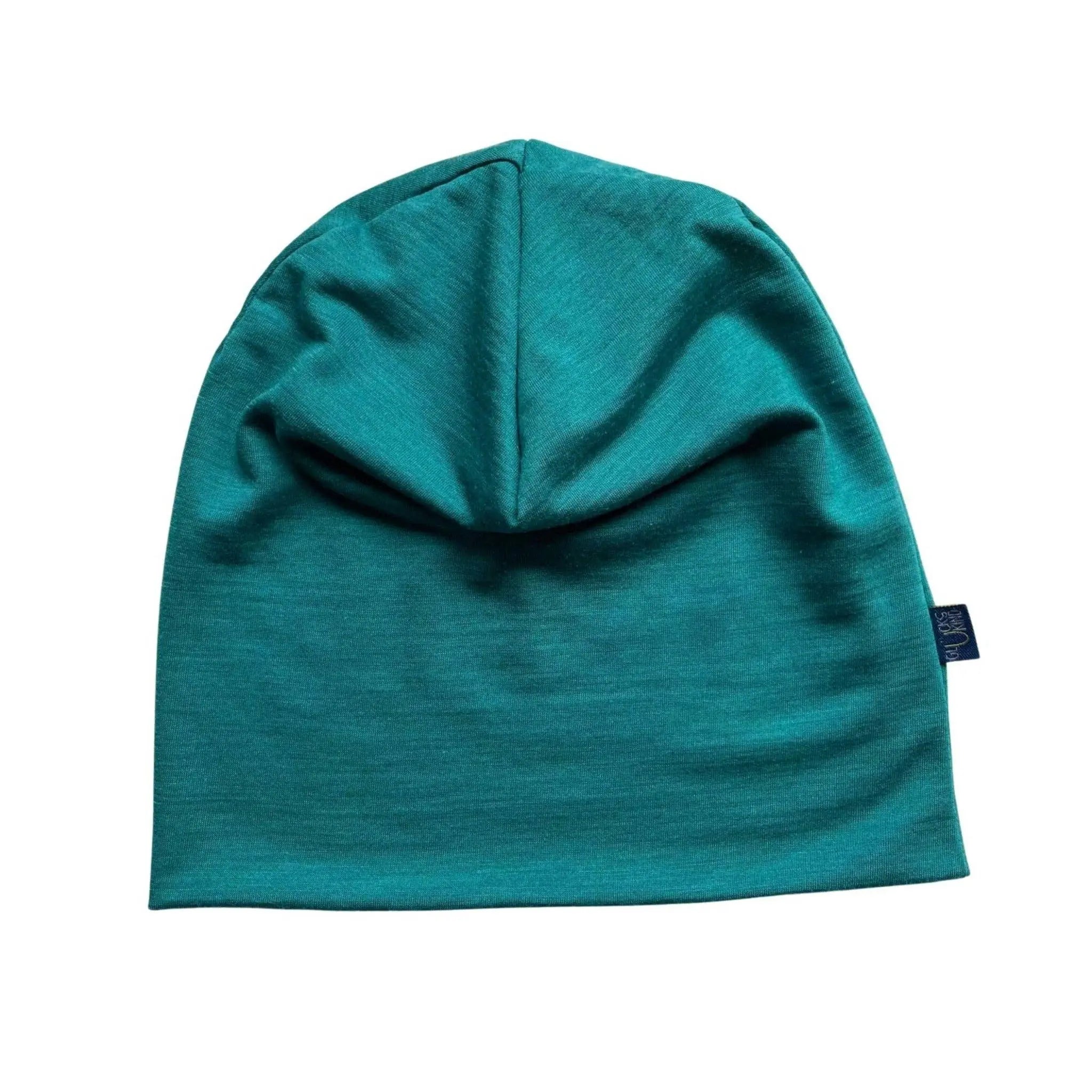 Haube Kinder Merinowolle & Seide (bio/GOTS) smaragd: M (bis KU 46cm ...